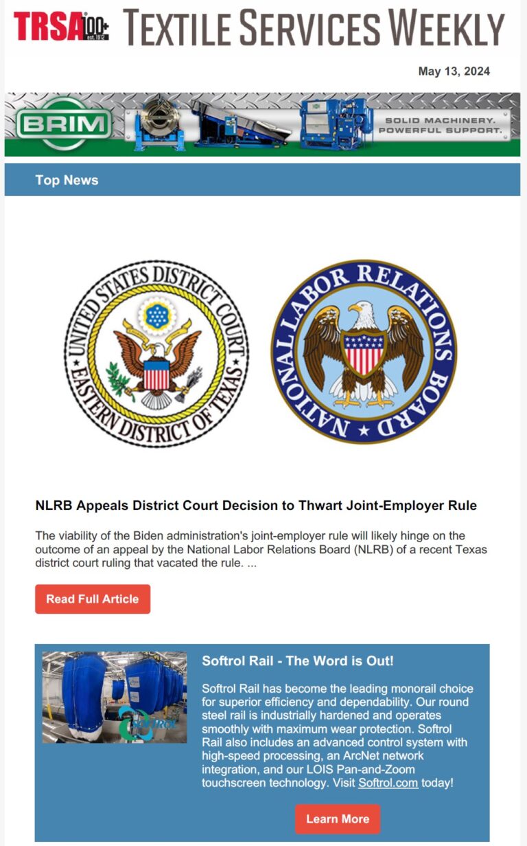 Textile Services Newsletter - Textile Rental Services Association